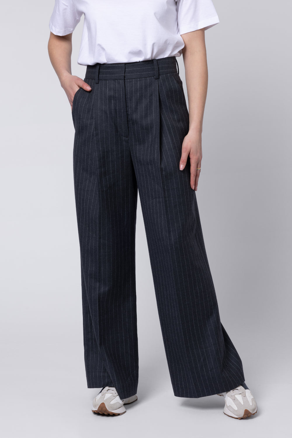 Leah Grey Pinstripe Wide Leg Trousers - Timeless Style