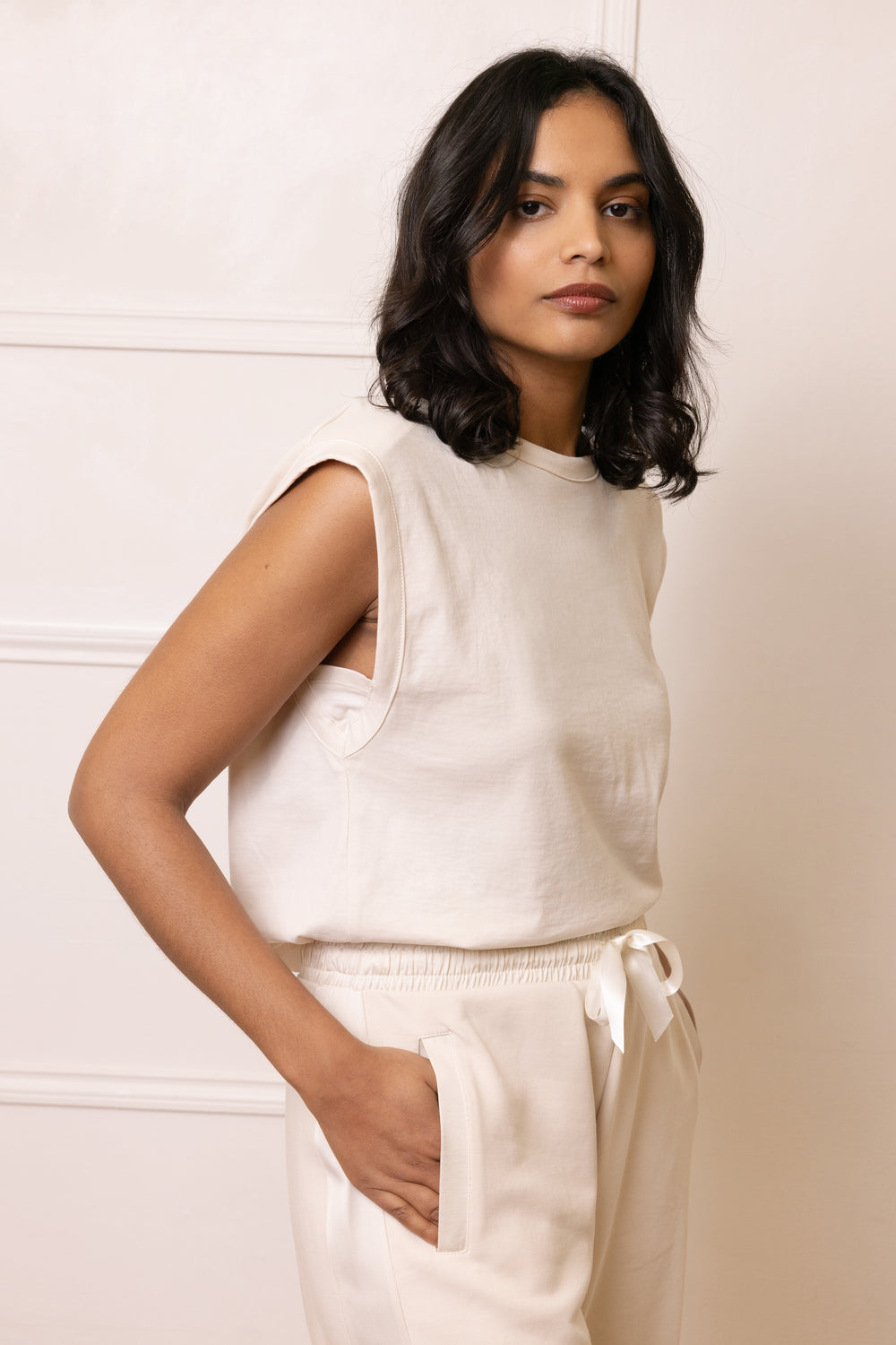 Vanilla Cotton Shoulder Pad T-Shirt | Eleven Loves