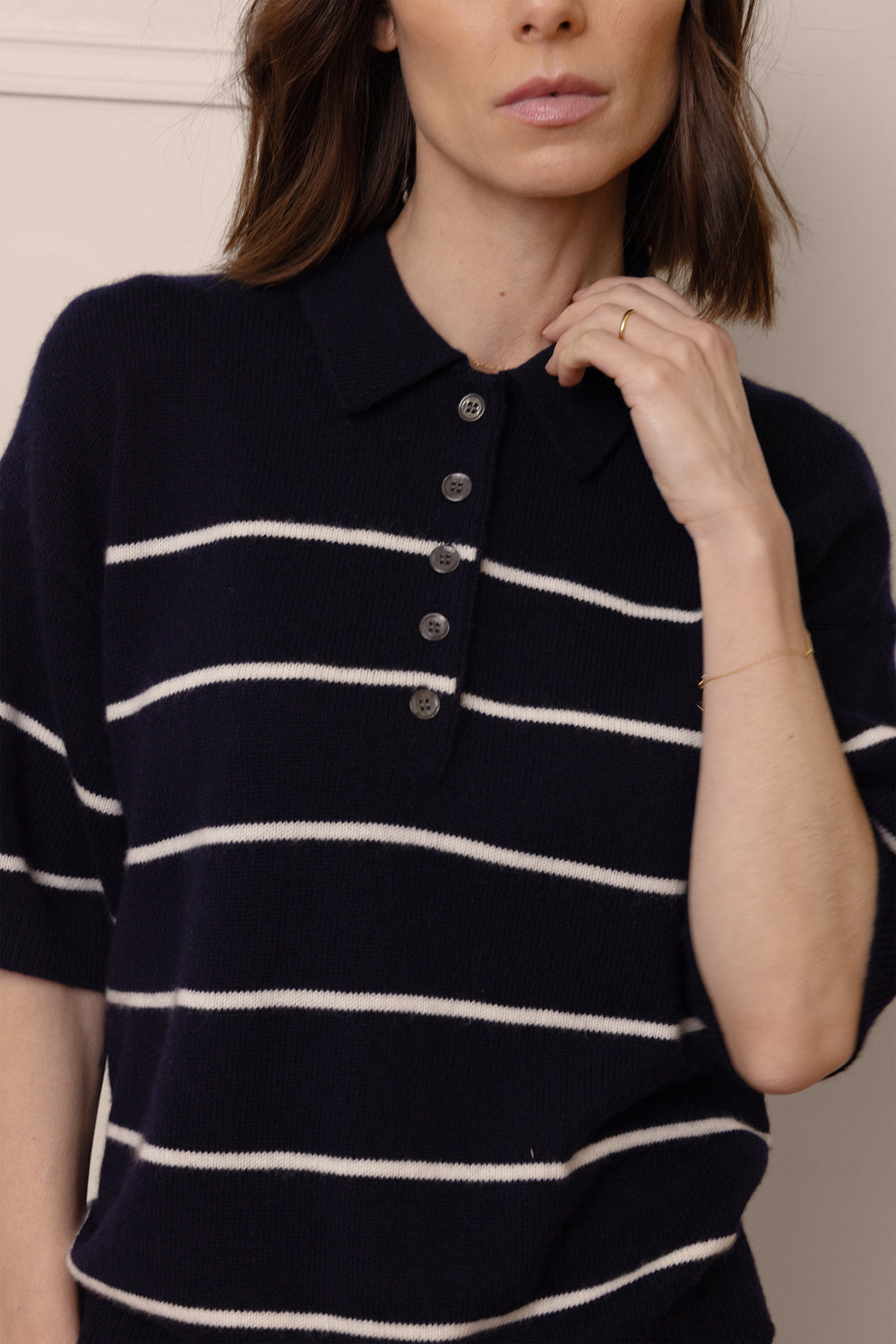 Navy Stripe Button Neck Jumper, Noah | Eleven Loves