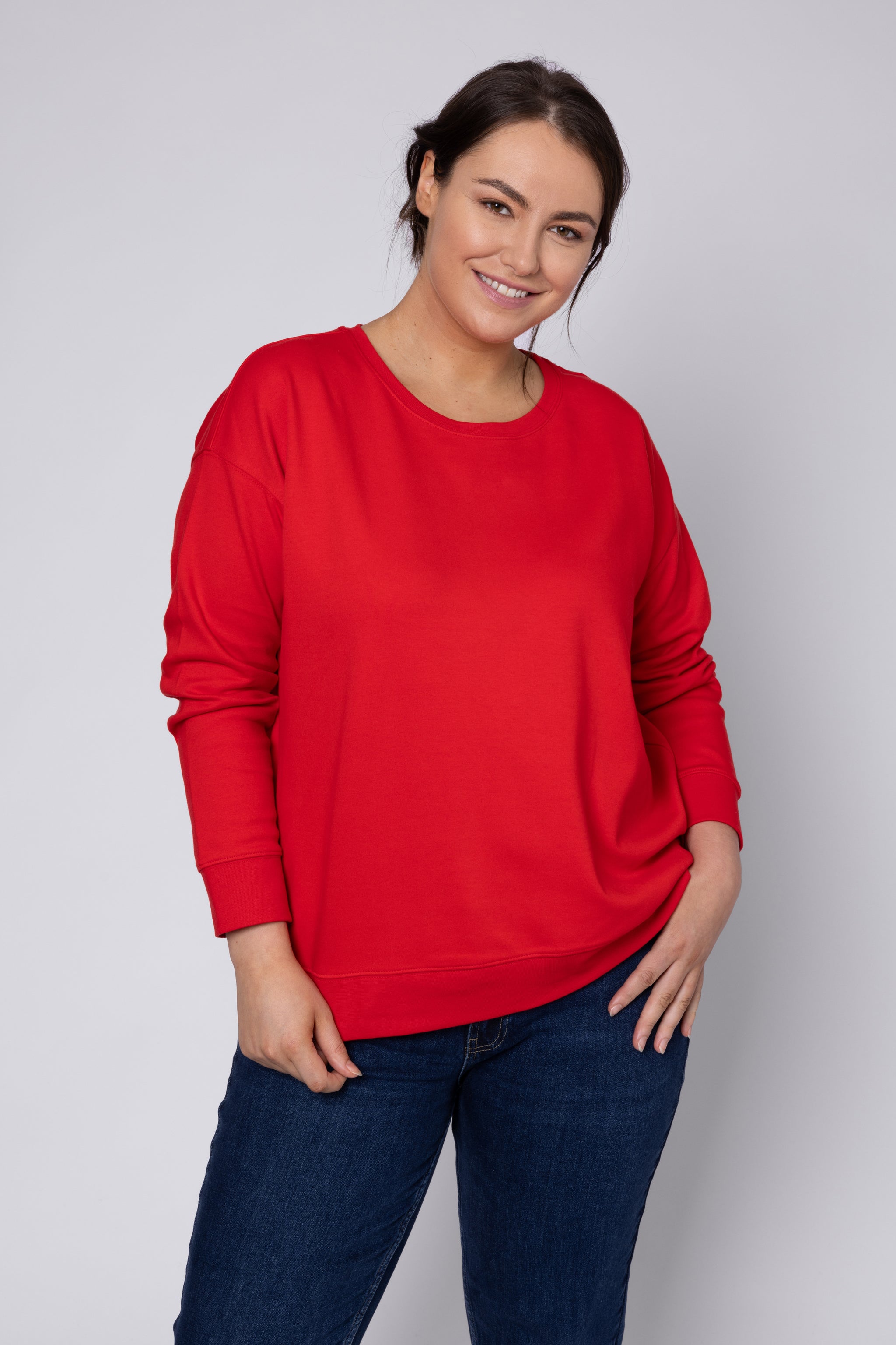 Womens Red Crew Neck Sweatshirt | Sustainable Cotton | Eleven Loves